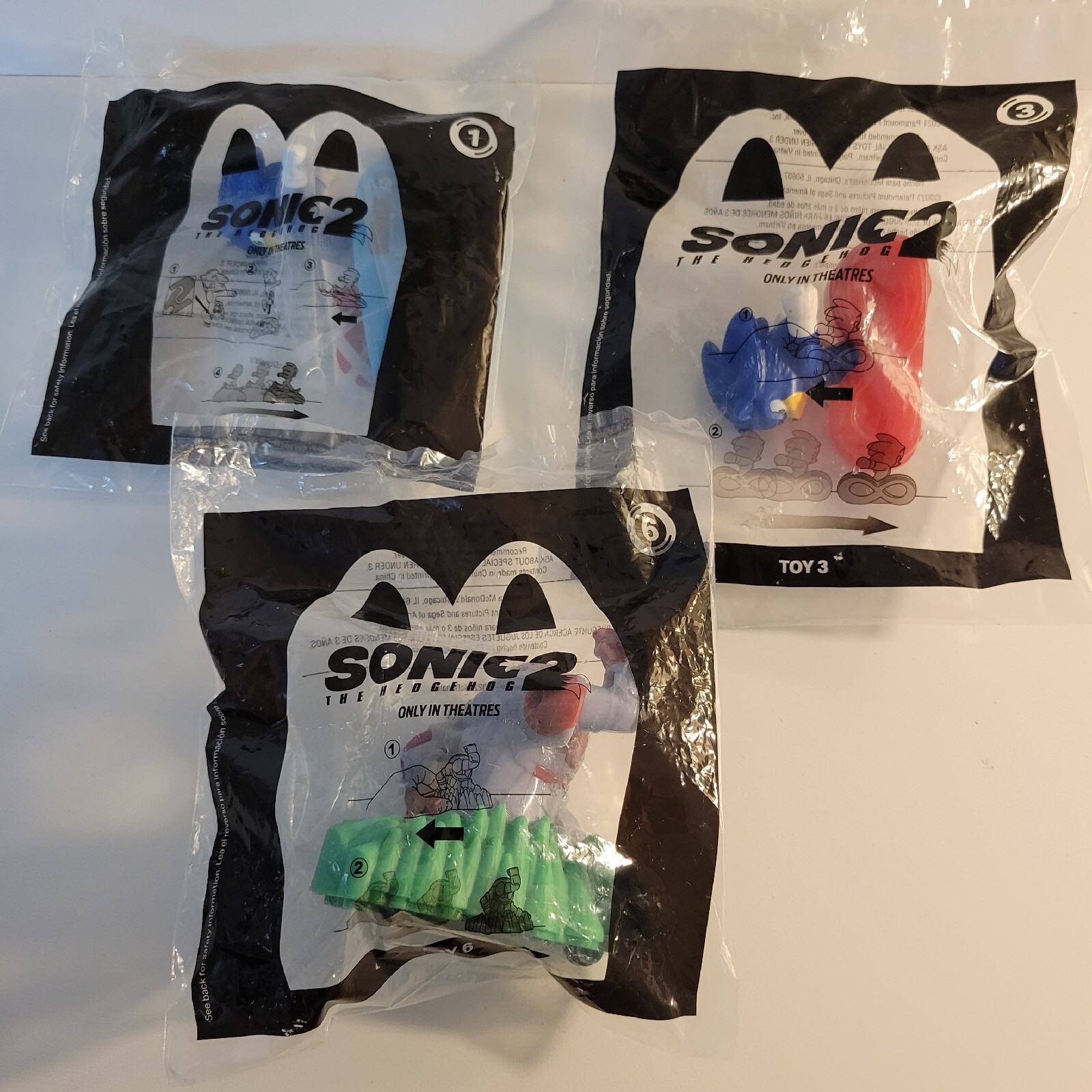 Sonic 2 McDonalds Happy Meal Toy Lot of 3 Toys Numbered 1 3 and 6 NEW ...