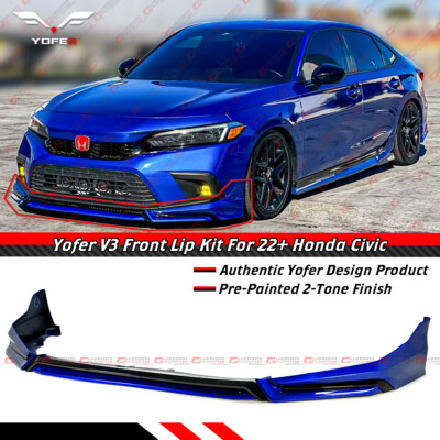 For 2022-2024 Honda Civic Yofer V3 Blk Aegean Blue Front Bumper Lip ...
