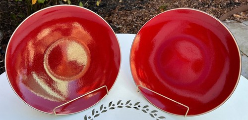 Pier 1 RED REACTIVE Dinner Plates 11-1/4”. Stoneware Set Of Two (2 ...