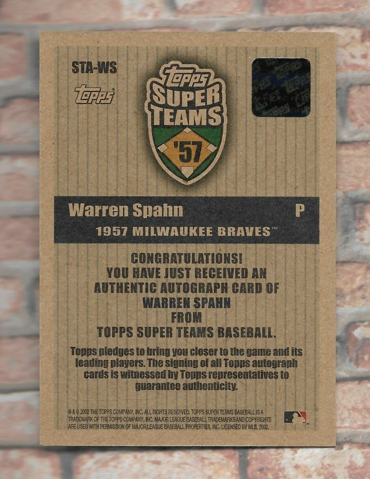 WARREN SPAHN 2002 TOPPS SUPER TEAMS ON CARD AUTOGRAPH AUTO CARD #STA-WS ...