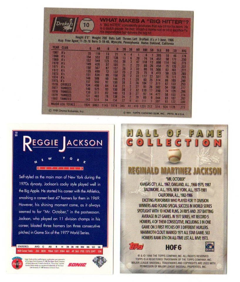 (3) Different Reggie Jackson cards * HOF * New Yankees * See scans ...