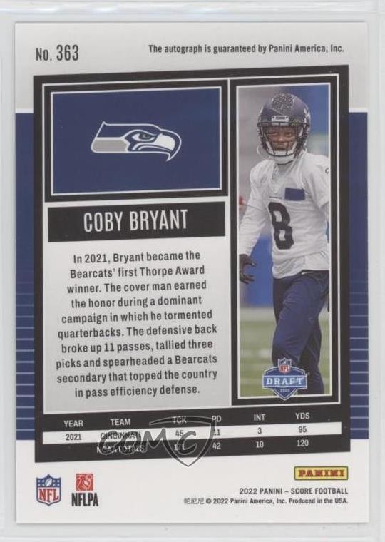 2022 Score Rookies Green Signatures Coby Bryant #363 Rookie Auto RC f1i ...
