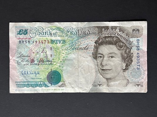 Bank of England L5 POUNDS Note 1990 Circulated PAPER MONEY BH Queen ...