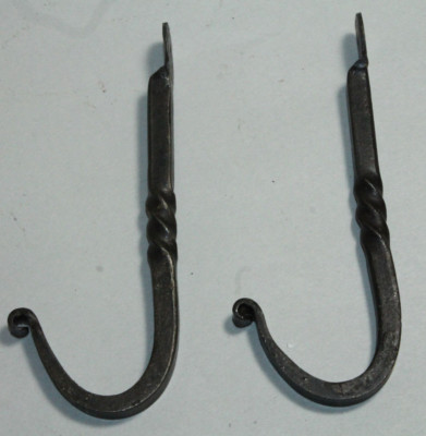 2 HAND FORGED 5" WROUGHT IRON BLACKSMITH HOOK Kitchen Rack Wall Bag Key ...