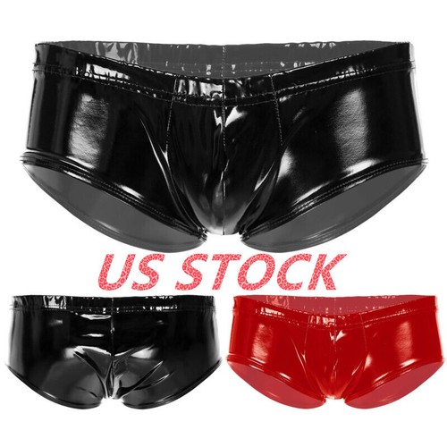 Mens Wet Look PVC Leather Boxer Briefs Bulge Pouch Boxershorts ...