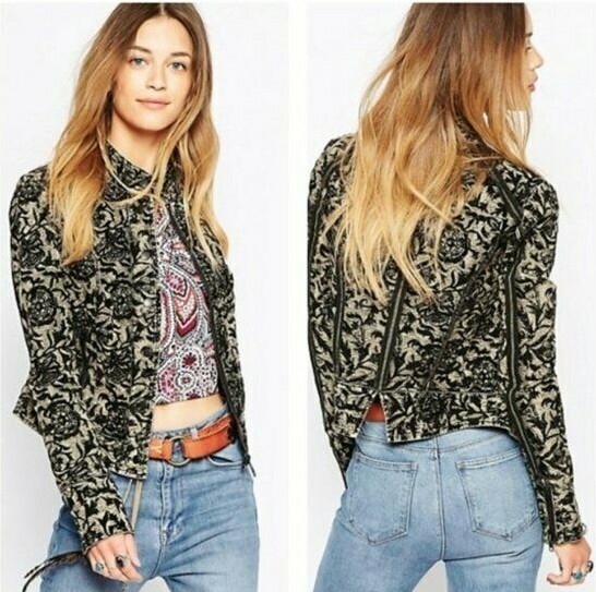 Free People Goth Faded Victorian Jacket Jacquard Exposed Seam Zip Up ...