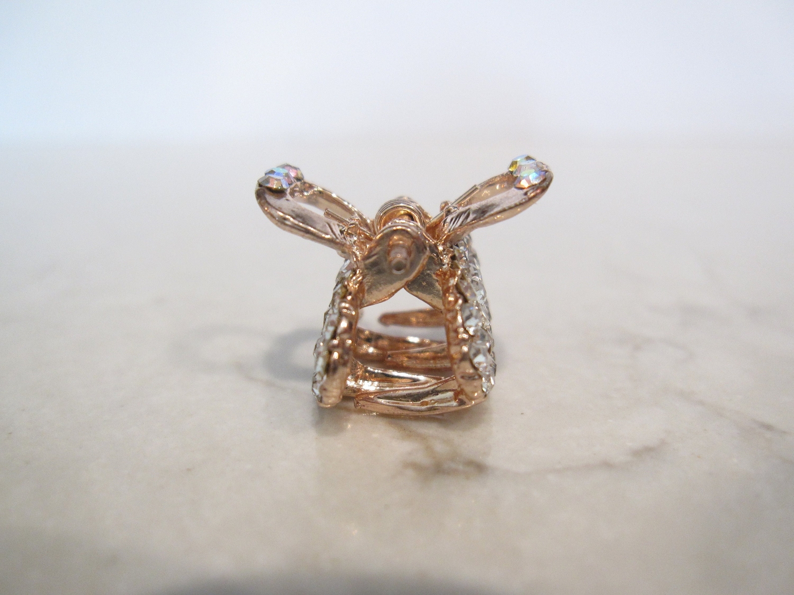Tiny mini rose gold metal oval or leaf shaped hair claw clips with ...