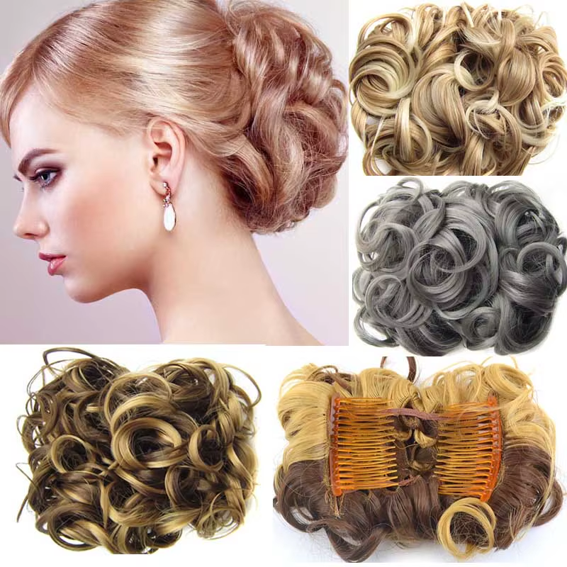 Synthetic Curly Messy Bun with Combs Scrunchie Chignon Dish Hair Bun ...