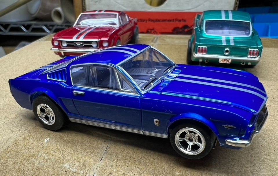 1pc 2023 AFX MEGA-G+ 1966 FORD MUSTANG FASTBACK Metallic Blue Slot Car ...