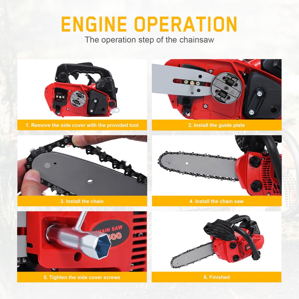 25.4CC Top Handle Gas Chainsaw 10'' Gasoline Powered Chain Saw 2-Stroke ...