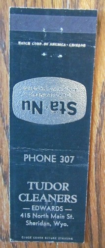 SHERIDAN WYOMING MATCHBOOK COVER: TUDOR CLEANERS EMPTY 1960s MATCHCOVER ...