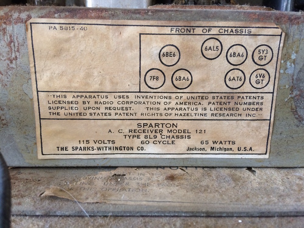 RARE Vintage Sparton A.C. Receiver Model 121 Tube Radio Sparks ...