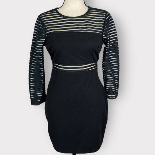 Lulu's Perfect Mesh Bodycon Mini Dress Women's Small Black 3/4 Sleeves ...