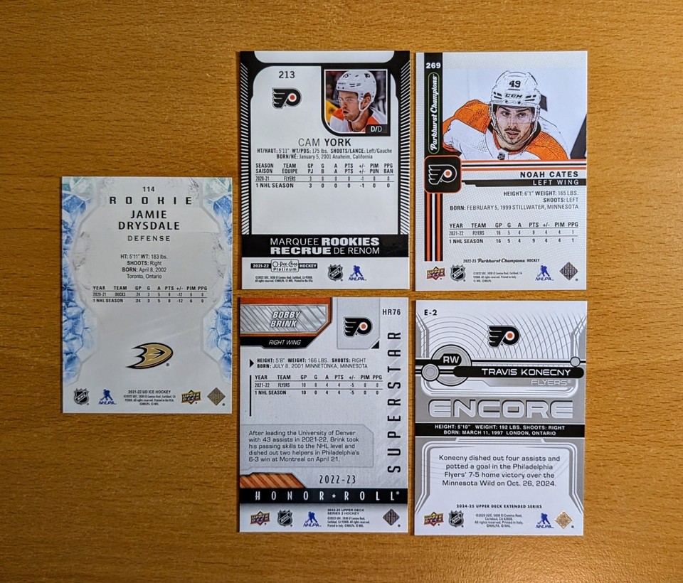 PHI Flyers card lot - York, Cates & Drysdale Rookies, Brink, Konecny ...