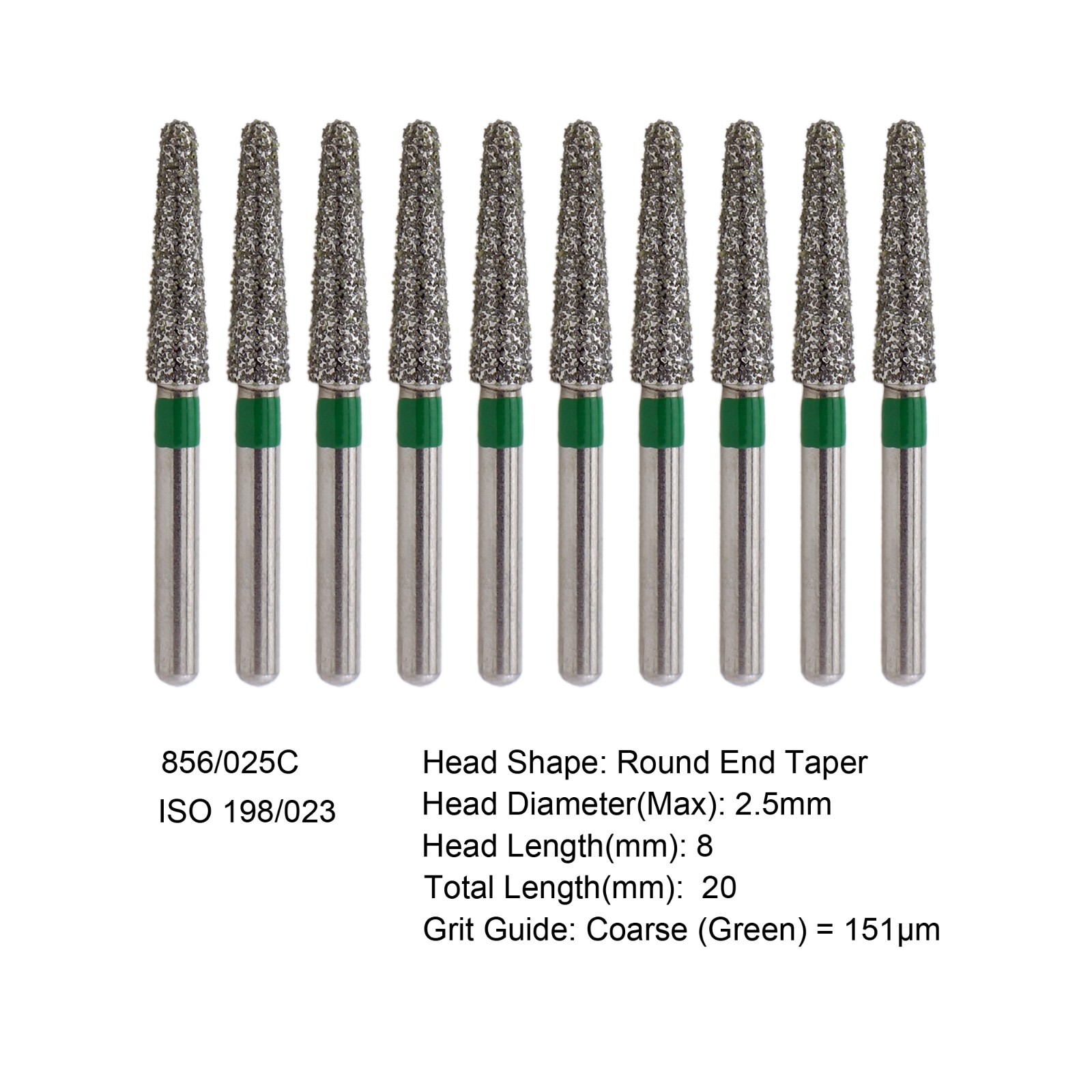Dental Diamond Burs FG 856/025C Round End Taper Coarse Grit High Speed ...