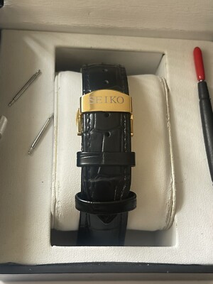 Seiko Black Croc Leather Strap 20mm With Gold Colour Butterfly ...