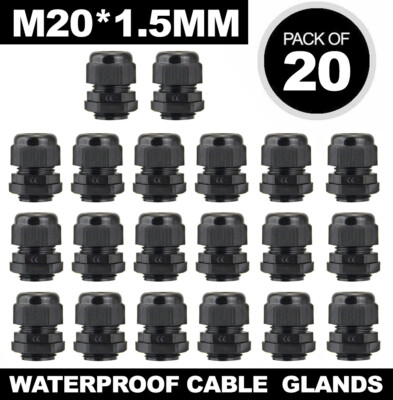 20X 20MM BLACK M20 CABLE GLAND WATERPROOF IP68 COMPRESSION STUFFING ...