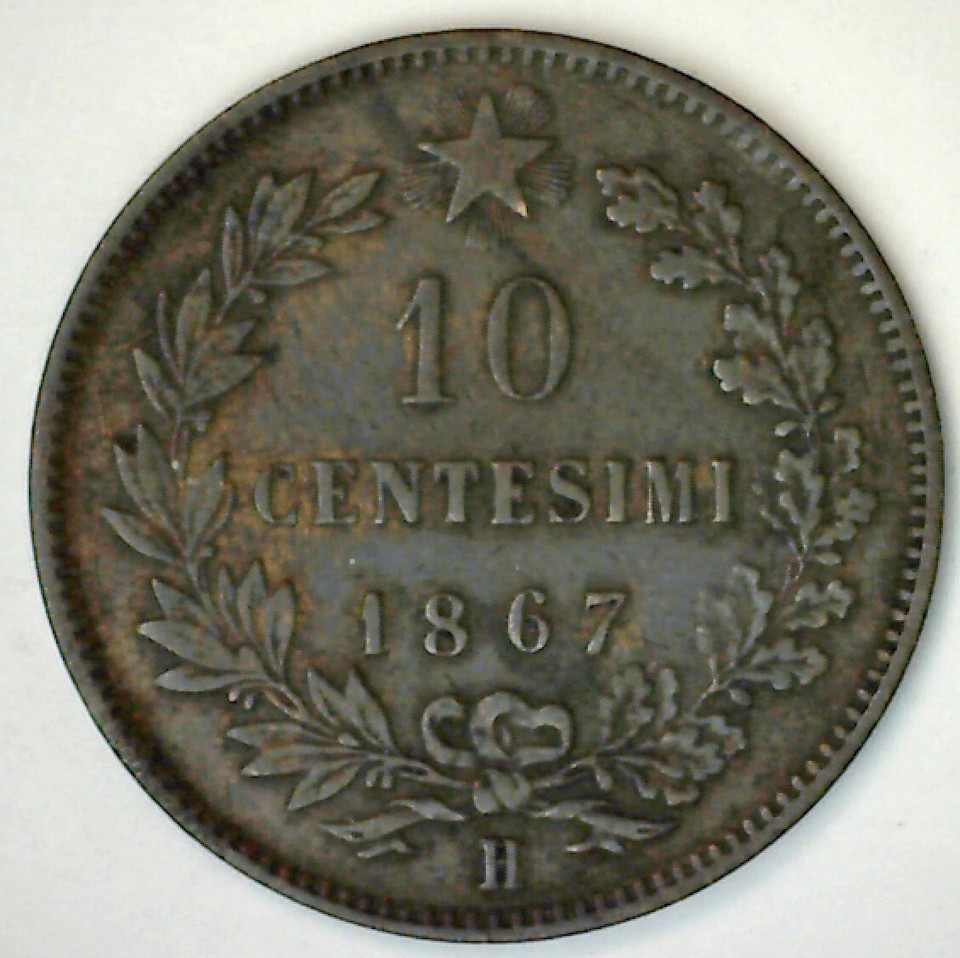 1867 H Italian Copper 10 Centesimi Coin Extra Fine Circulated Italy 10 ...