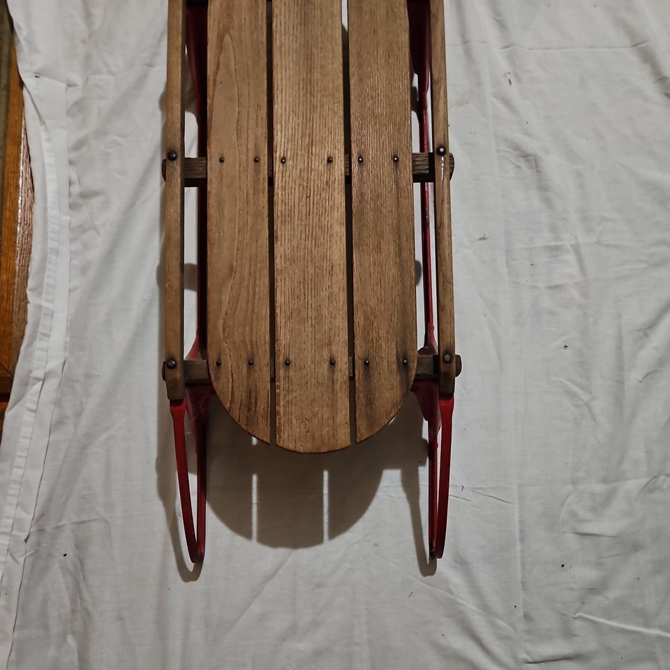 old vintage wood and metal snow sled | eBay