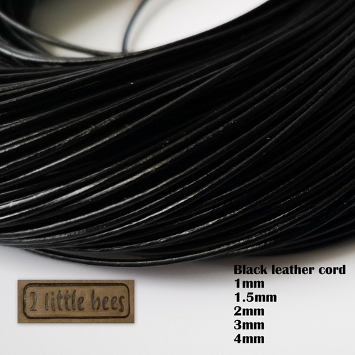 Black Leather Cord Real Round 1/1.5/2/3/4mm Beading Jewellery String ...