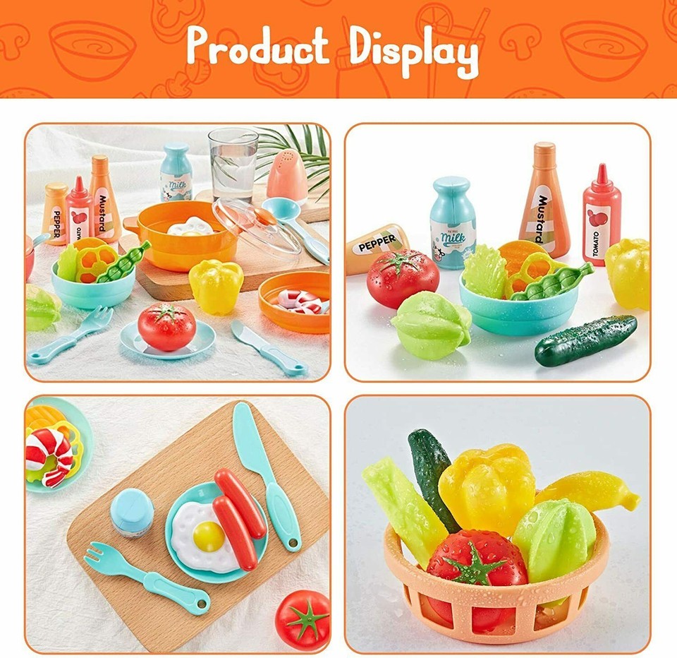 Kids Play Kitchen Pretend Kitchen Toy Set Cooking Role Gift w/Lights ...