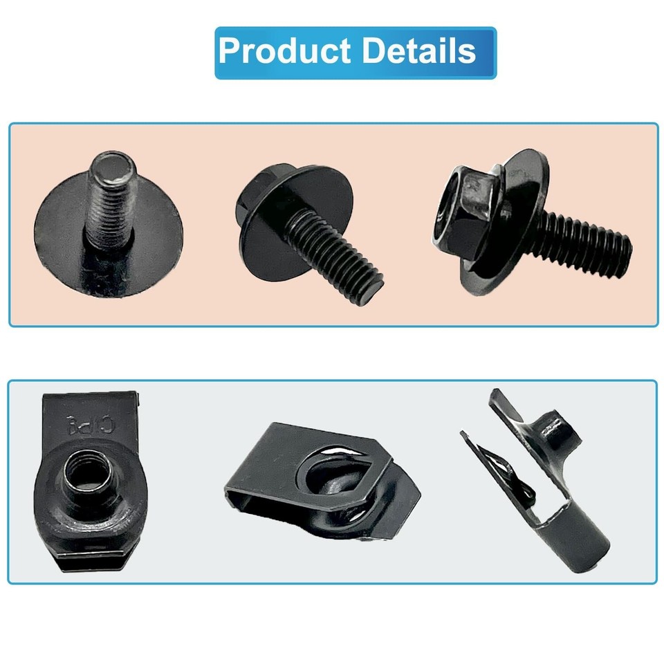 Car Body Bolts & U-nut Clips M6 Splash Shield Retainer Fastener Rivet ...
