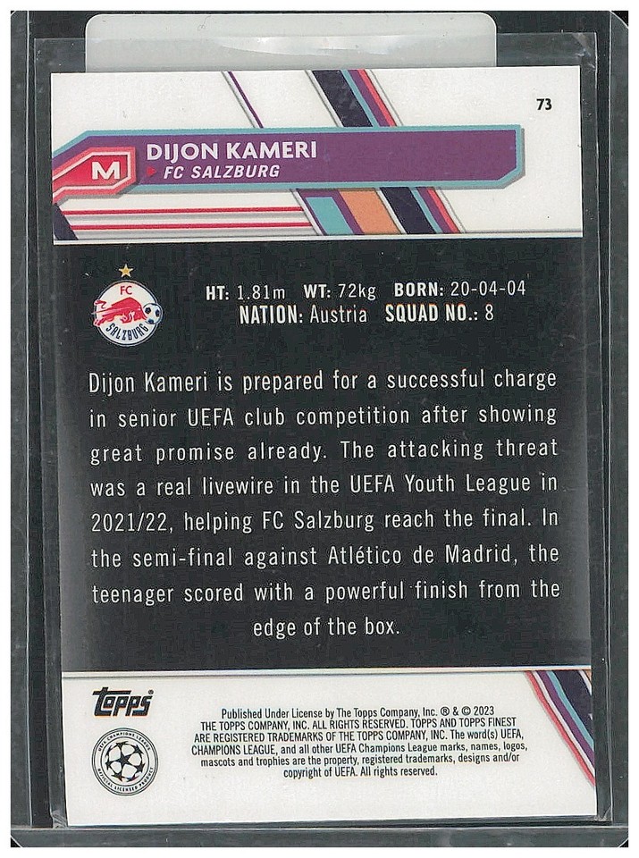 2022 Topps Finest Dijon Kameri /190 UEFA Club Purple Shimmer Refractor ...