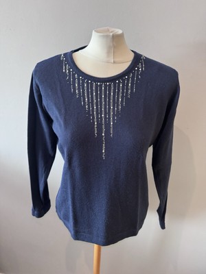 Cotswold Collections Ladies Merino Wool Blend Embellished Navy Jumper ...