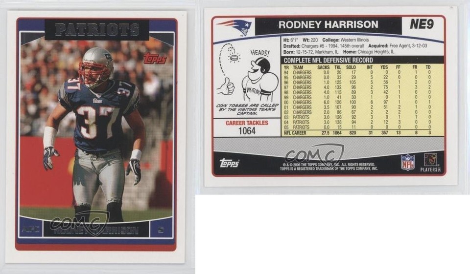 2006 Topps New England Patriots Rodney Harrison #NE9 0q3 | eBay UK