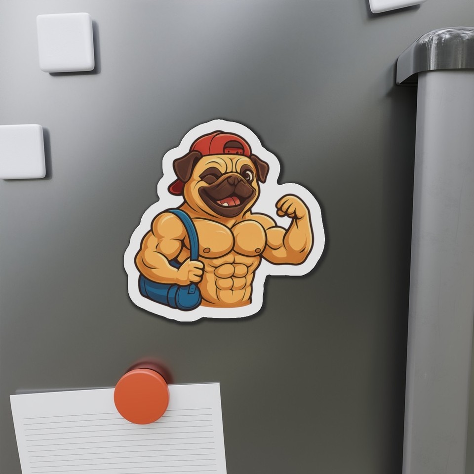 Die-Cut Fridge Magnet Buff Pug Bodybuilding Champion | eBay