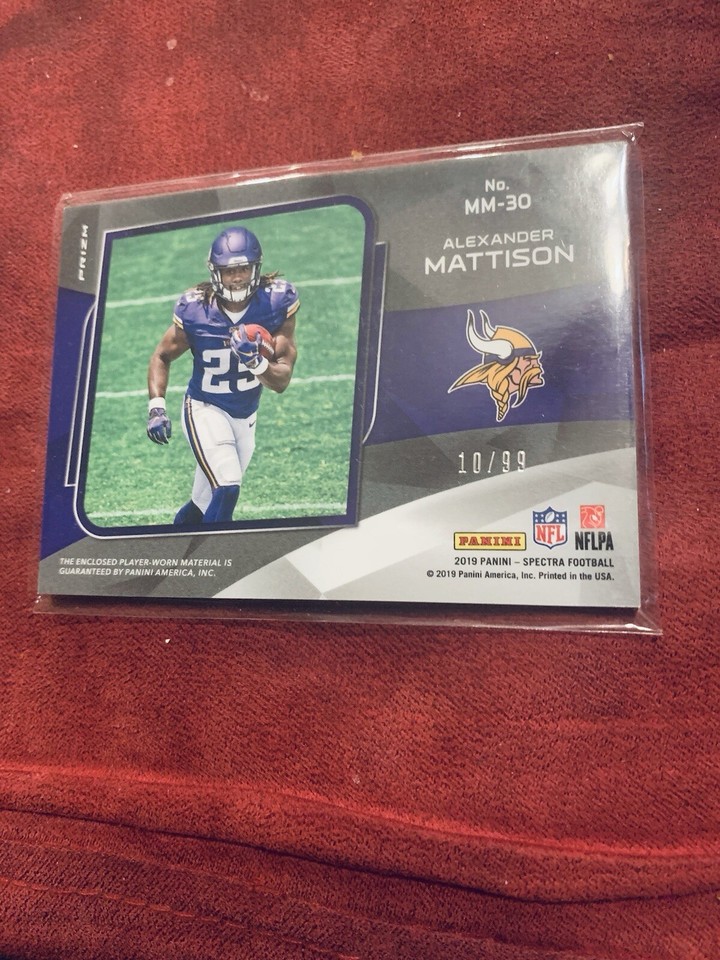Alexander Mattison 2019 Spectra Monumental Blue Rookie Patch Vikings 10 ...
