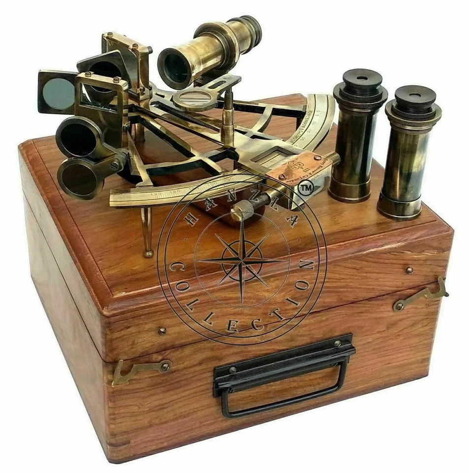 8" Henry Barrow Nautical Sextant Antique Brass Ship Astrolabe With 2 ...