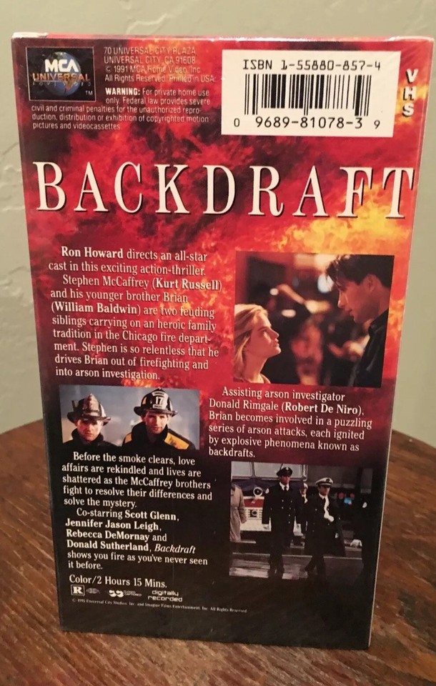 New BACKDRAFT VHS - KURT RUSSELL - WILLIAM BALDWIN - NEW SEALED ...