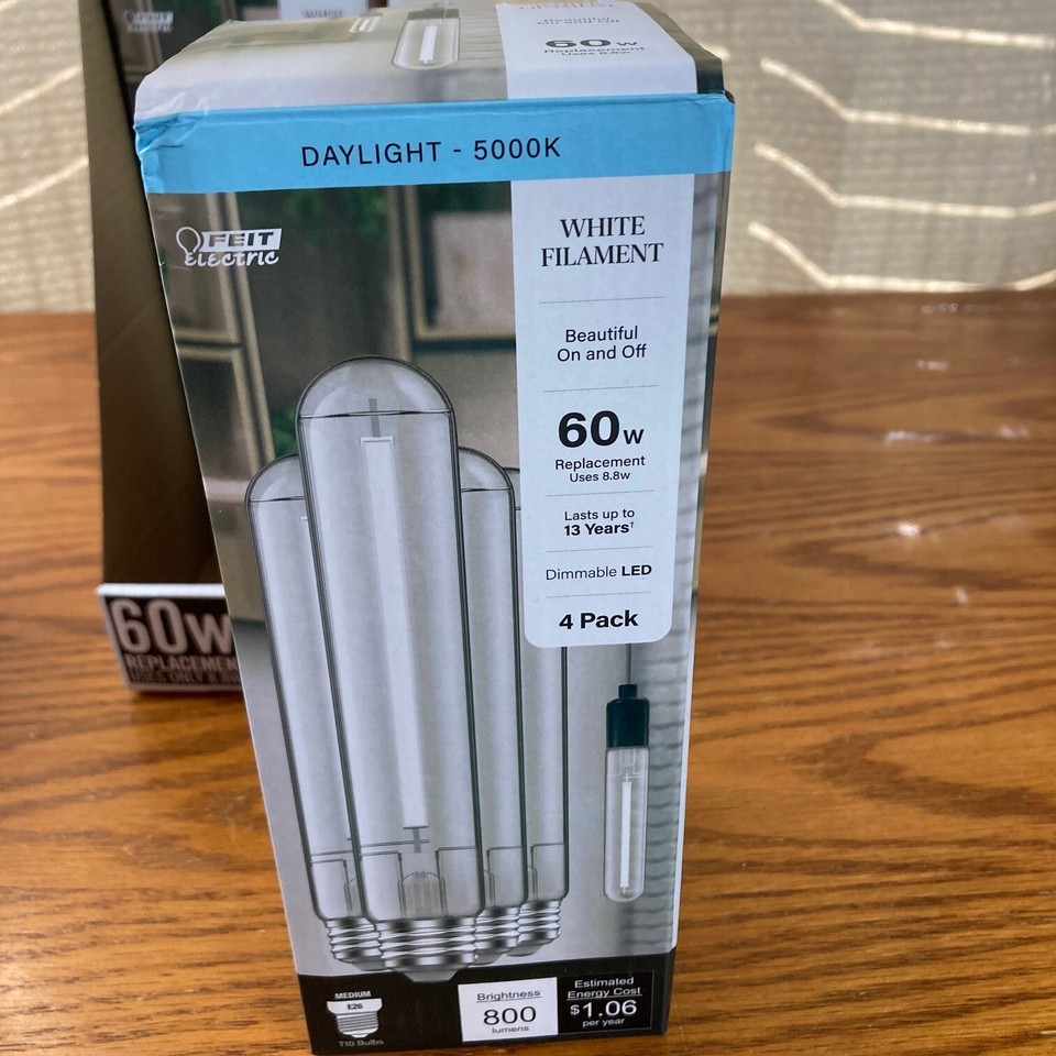 Lot of 4 Feit Electric White Filament 60w Dimmable LED, UP TO 13YRS (16 ...