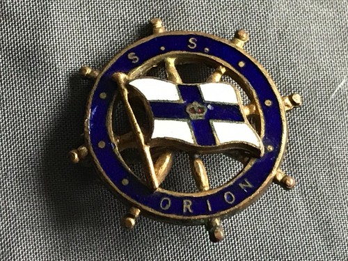 nice old SS Orion orient line cruise ship enamel badge ships wheel flag ...