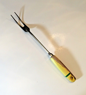 Vintage A&J Yellow Wood Handle Serving or Meat Fork Chippy Retro ...