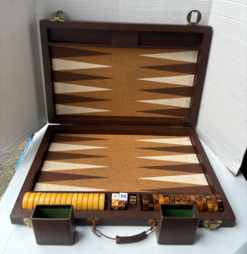 Vintage Backgammon Set 30 Butterscotch & Brown Marble Bakelite Checkers ...