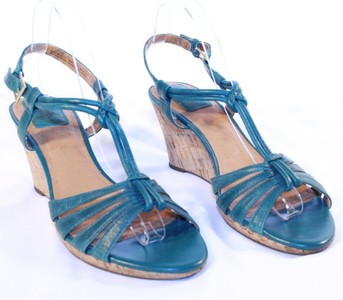 Clarks Bendables Size 9M Teal FIDDLE SCROLL Cork Wedge T-Strap Sandals ...