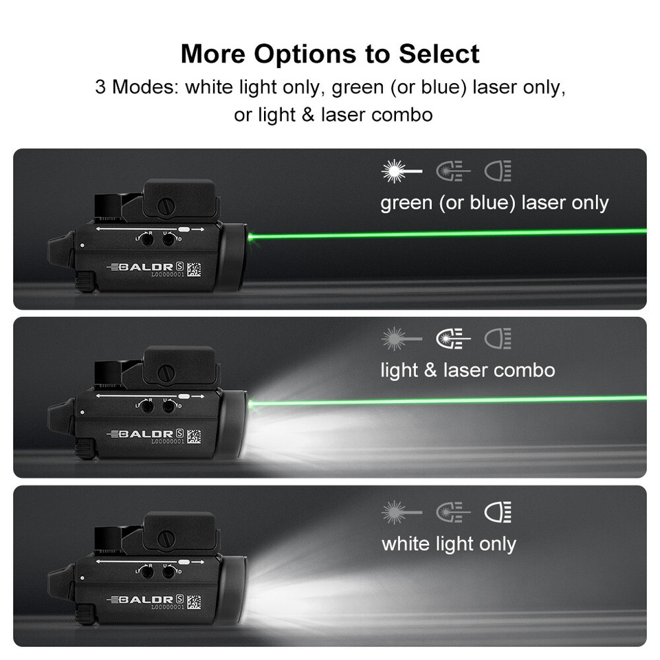 OLIGHT Baldr S Green Laser Pistol Light Tactical for Glock Rail Mount ...