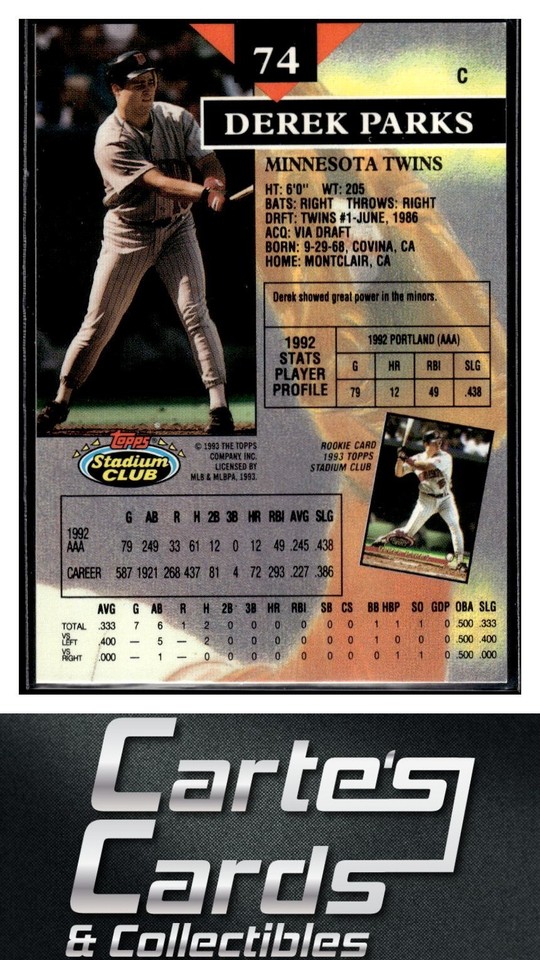Derek Parks 1993 Topps Stadium Club Members Only #74 Minnesota Twins | eBay