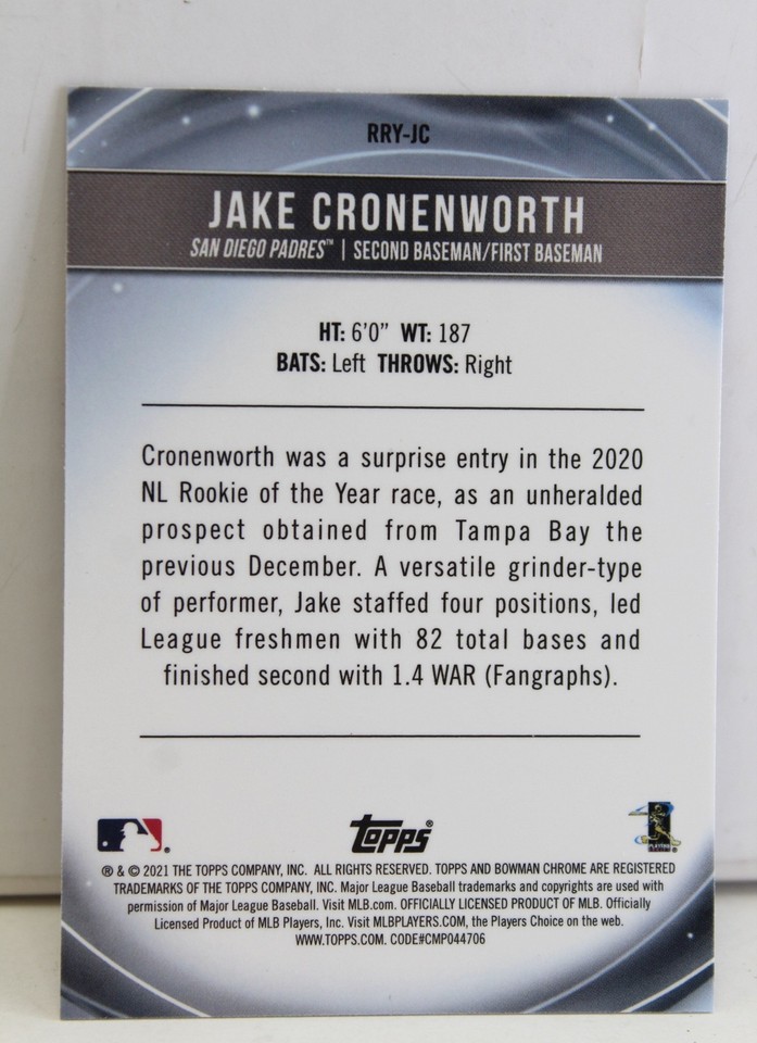Jake Cronenworth RC 2021 Bowman Chrome MOJO Rookie of the Year Favs ...