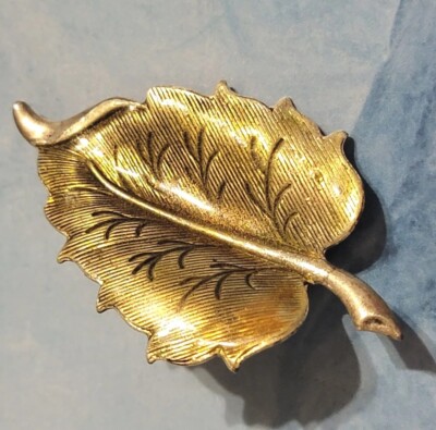 Vintage Large Green Enamel Leaf Brooch Pin- 2" Stamped Silver-tone pin ...