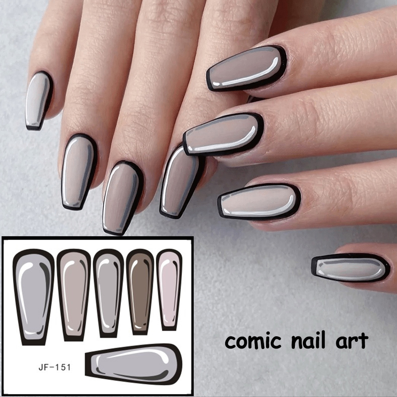 Nail Paste 3d Effect Diy Simple Line Cartoon Creative Manicure Water ...