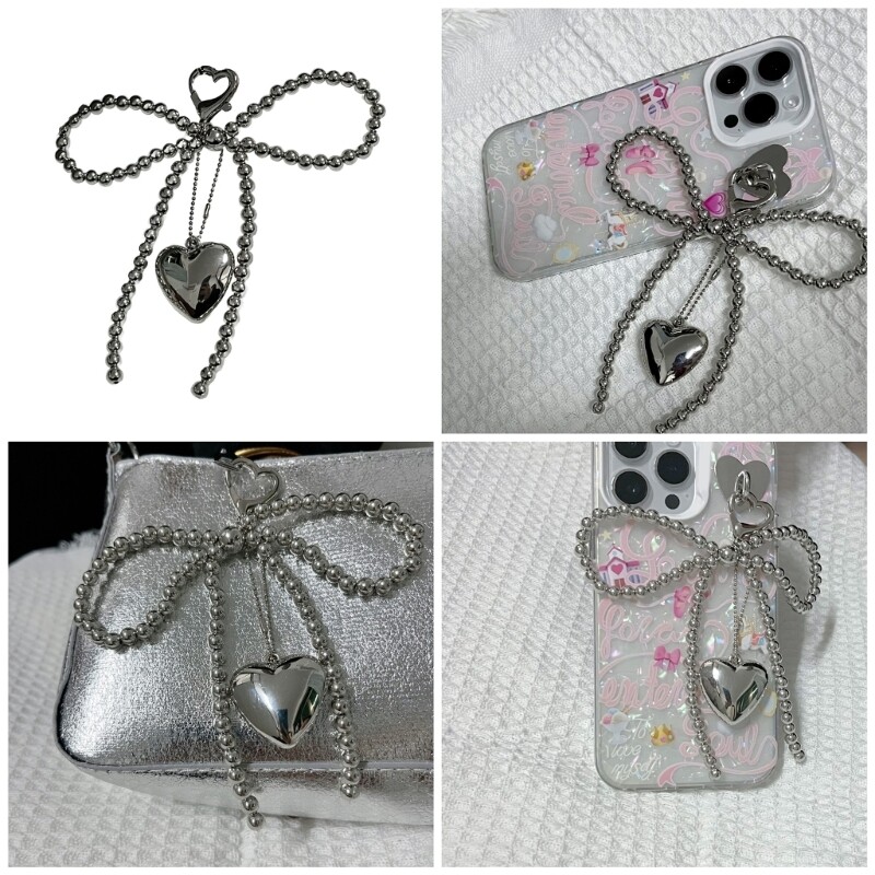 Pearls Beaded Phone Lanyard Heart Bowknot Pendant Wrist Strap Bows ...