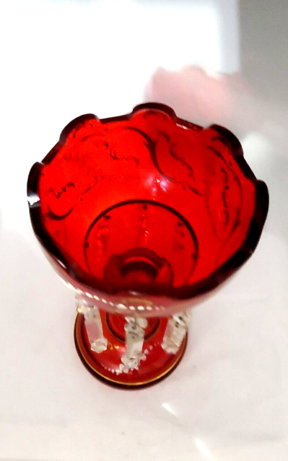 BOHEMIAN CUT CRYSTAL CRANBERRY GLASS LUSTER LAMP PRISMS COLLECTIBLE ...