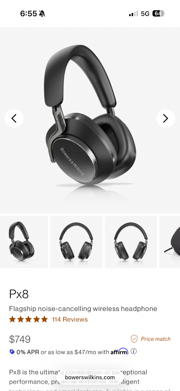 Bowers & Wilkins Px8 Wireless Over-Ear Headphones - Black for sale ...