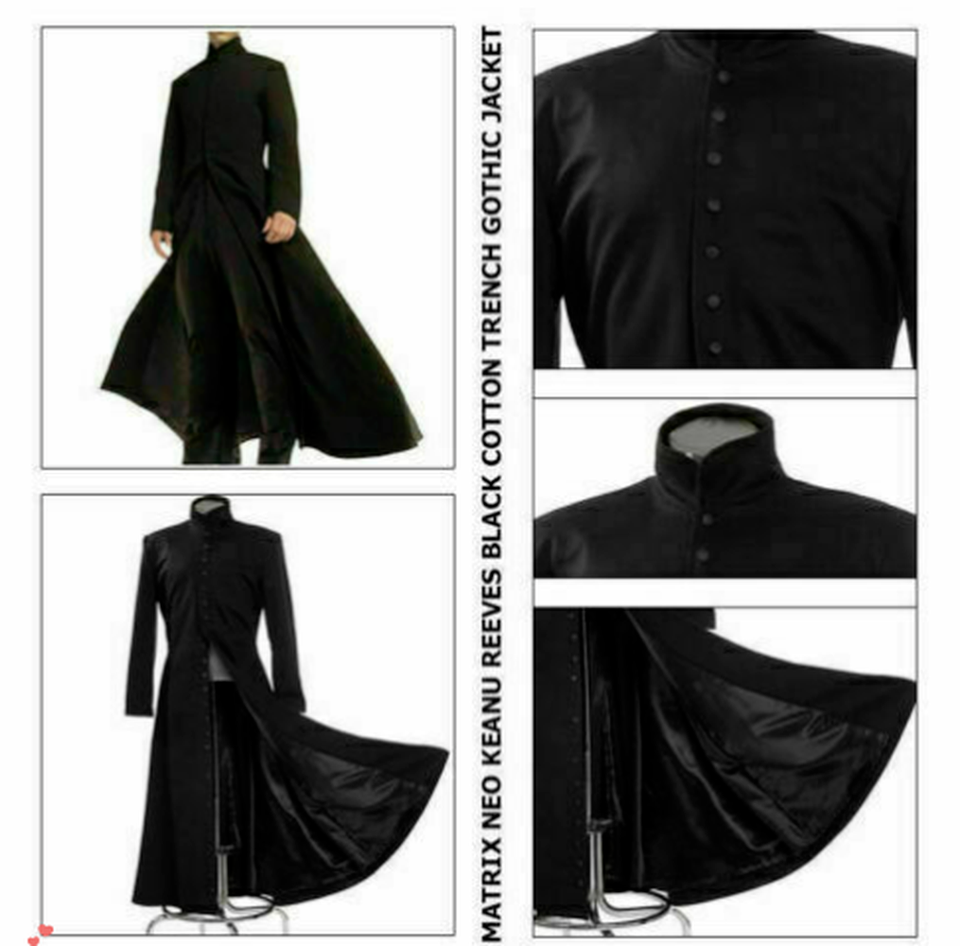 Matrix Neo Cotton Coat Keanu Reeves Black Cotton Trench Gothic Jacket ...