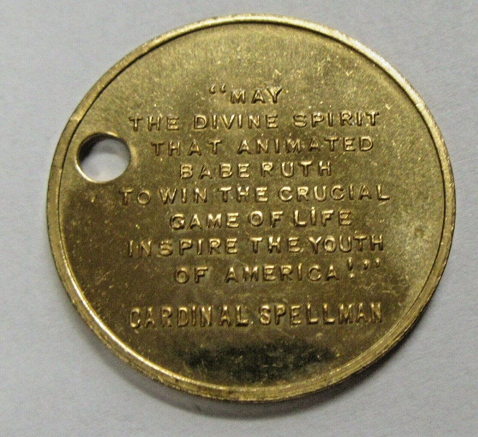 1948 BABE RUTH memorial Cardinal Spellman coin medal key chain fob hi ...