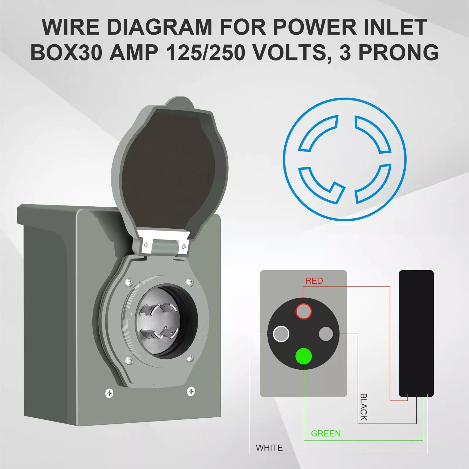 30A Generator Power Inlet Box NEMA 3R Generator Outlet Box L14-30P, 3 ...