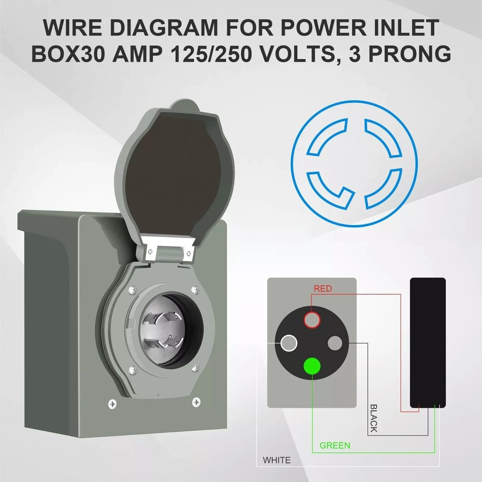 30A Generator Power Inlet Box NEMA 3R Generator Outlet Box L14-30P, 3 ...